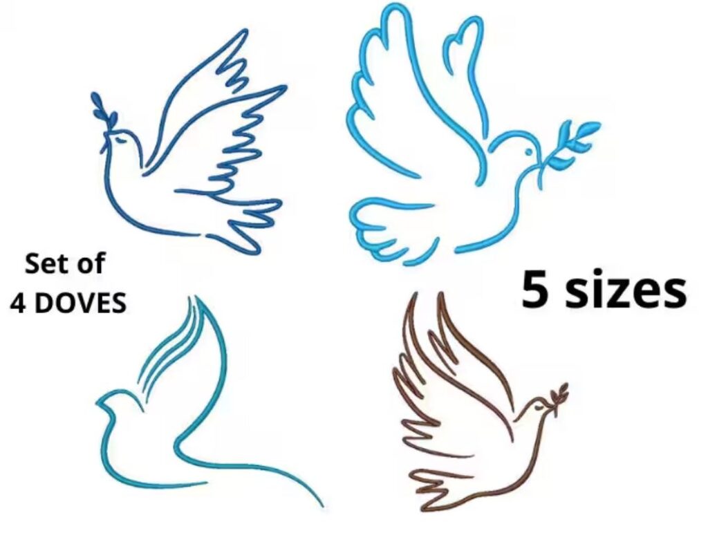 Set of 4 Doves Embroidery Design, 5 sizes, Dove Embroidery, Birds ...