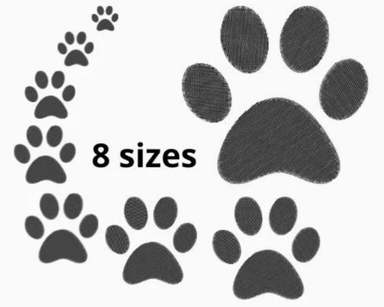 Paw Embroidery Design, 8 sizes, Dogs Paw Embroidery, Cat Paw Embroidery ...
