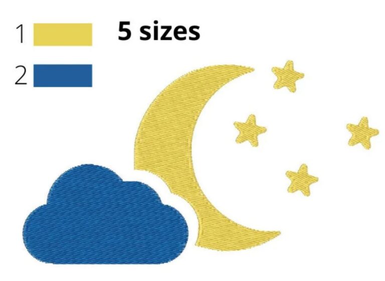 Moon Embroidery Design, 5 sizes, Moon and Stars Embroidery, Cloud ...